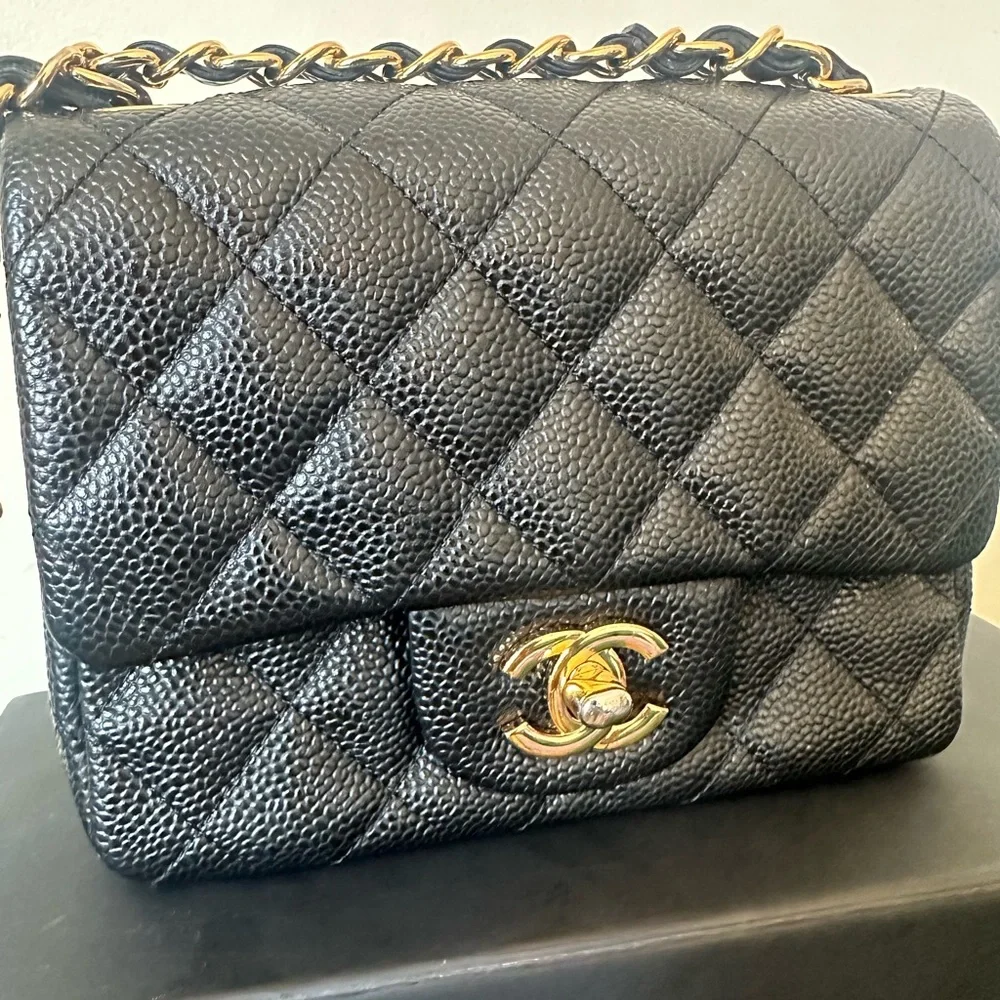 CHANEL | Bags | Chanel Black Quilted Caviar Leather Mini Flap With Gold ...